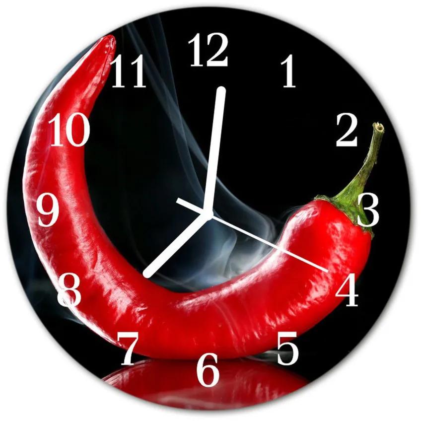 Nástenné skleněné hodiny Chili pepř fi 30 cm