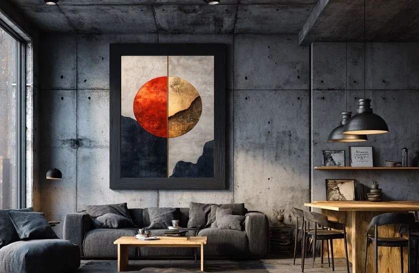 Zlaté spojení - obraz - Moderní geometrie s výrazným kruhem 21 - A2 – 420 × 594 mm - 465 Kč