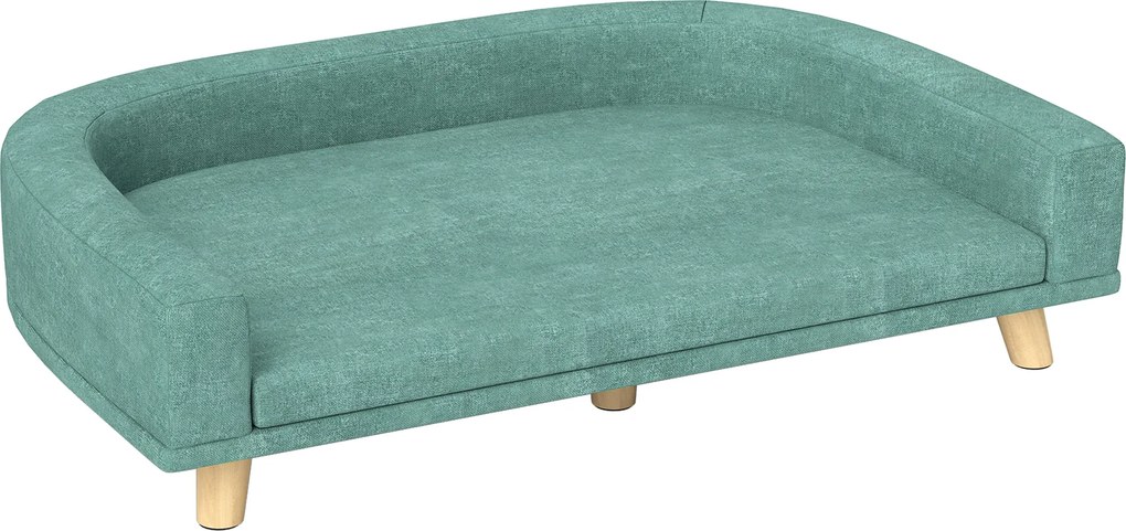 Pohovka pro psy PawHut Pohodlná pohovka s polštářem pro velké psy, zvýšená konstrukce s dřevěnými nohami, zelená 98x67x25cm | Aosom.de