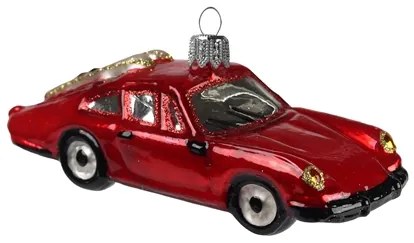 Auto s lyžemi červené