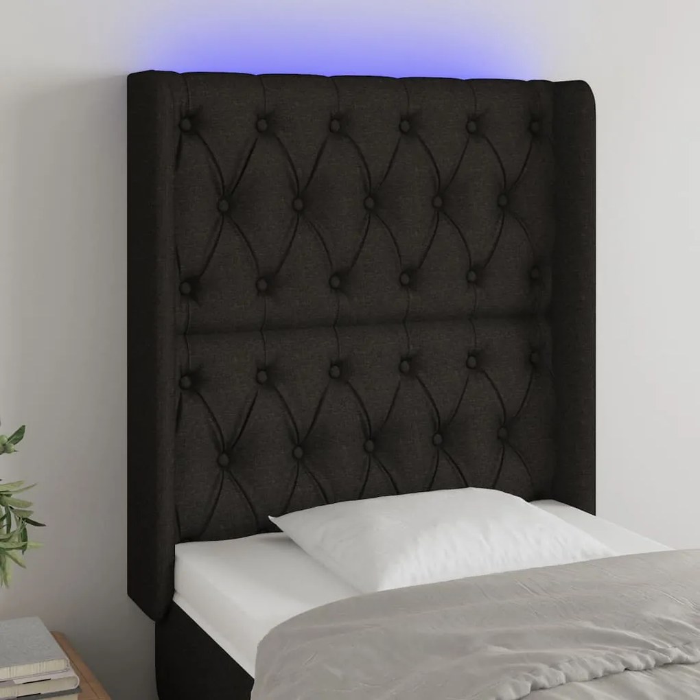 Čelo postele s LED černé 83 x 16 x 118/128 cm textil 3124360