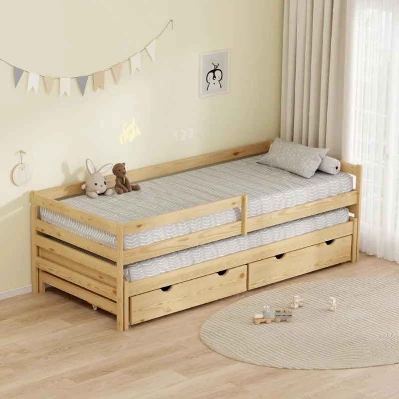 Postel s přistýlkou a úložným prostorem, 90x200, přírodní, ELARA Kondela 0000412691