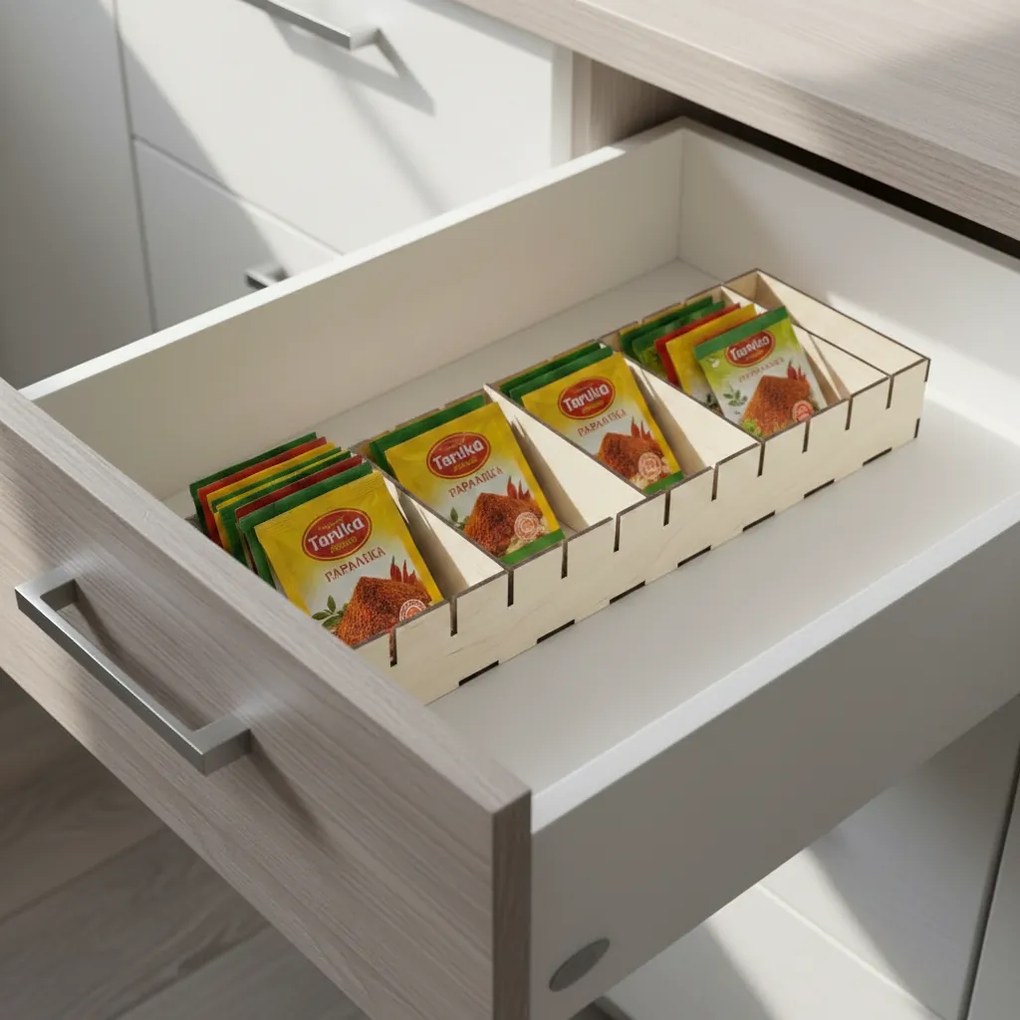 usporadejto.cz Organizér do šuplíku s přepážkami, vložka do zásuvky, dřevěný VASKY, 45,5 x 20 x 6 cm