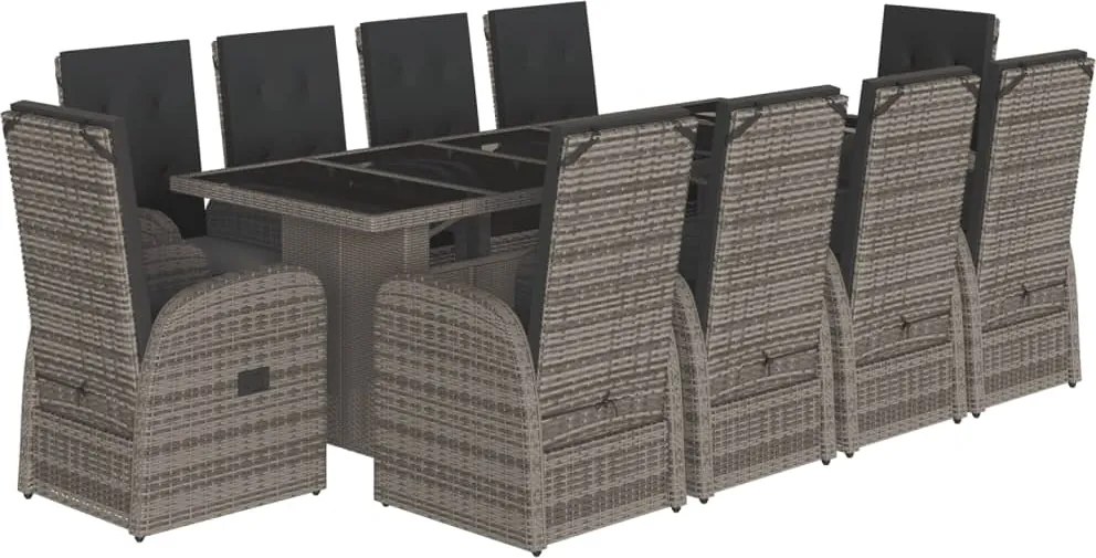 11dílný zahradní jídelní set s poduškami šedý polyratan 3277601