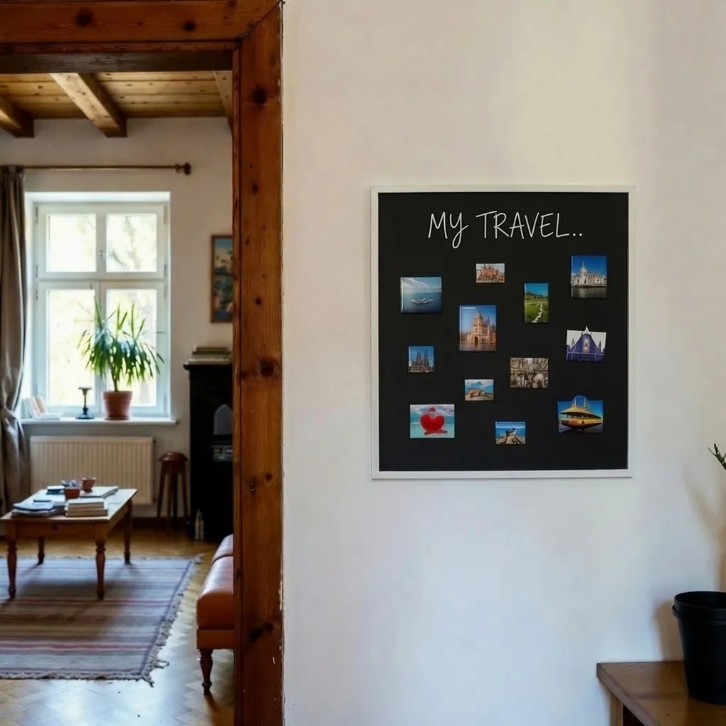 Toptabule.sk Čierna tabuľa na magnetky v drevenom bielom ráme COLOR 120x90 cm