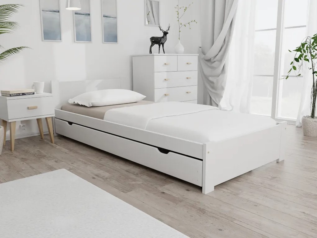 Postel IKAROS 90 x 200 cm, bílá Matrace: Matrace Coco Maxi 20 cm, Rošt: S laťkovým roštem