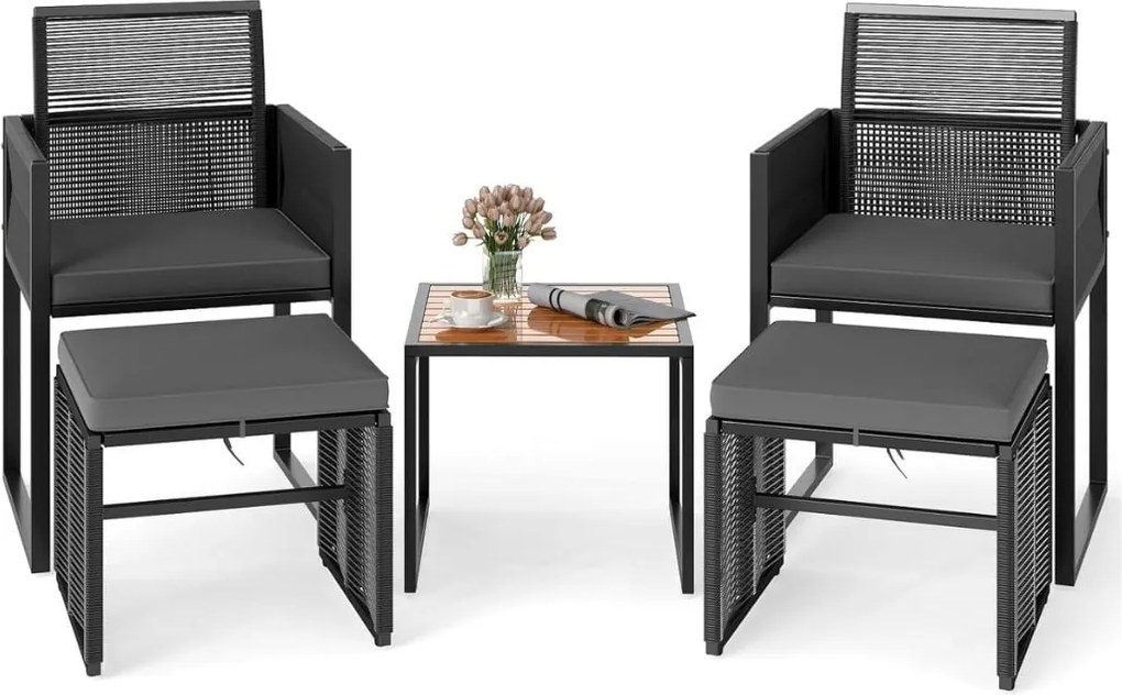 Costway 5 ks. Rattan garden furniture set including 2 chairs s cushions a stool