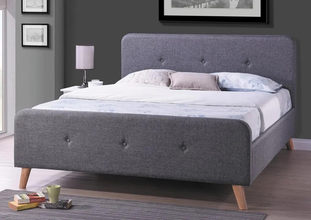 Manželská postel s vysokým čelem 140x200 cm v šedé barvě s roštem KN234
