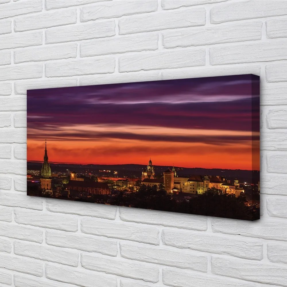 Obrazy na plátně Krakov noční panorama 125x50 cm