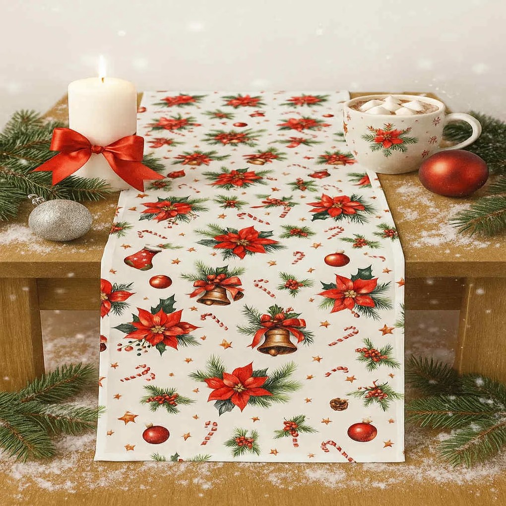 Vánoční ubrus Vánoční růže 40 x 170 cm TiaHome