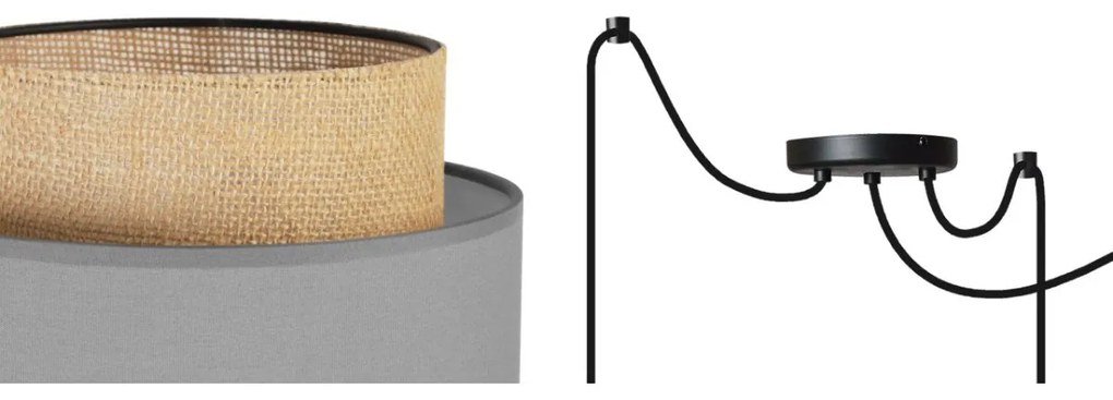 Závěsné svítidlo Boho Spider, 3x jutové/šedé textilní stínítko
