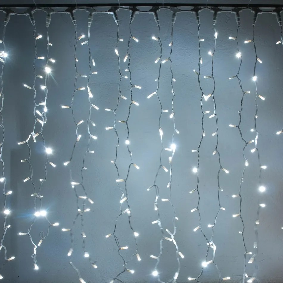 Easy Fix LED světelný závěs venkovní, 100 × 500 cm, ledově bílá, 500 diod, bílý kabel, IP67, prodlužovací