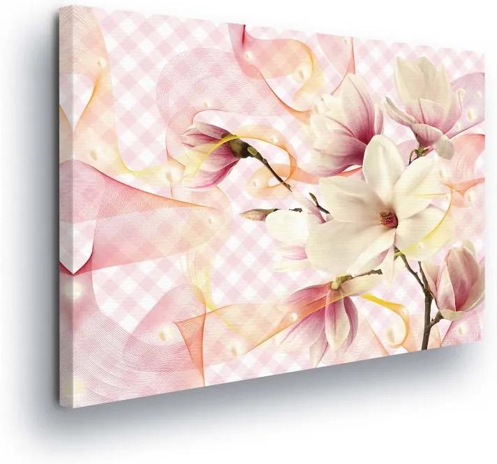 GLIX Obraz na plátně - Květy Orchidejí na Kostkovaném Pozadí 100x75 cm
