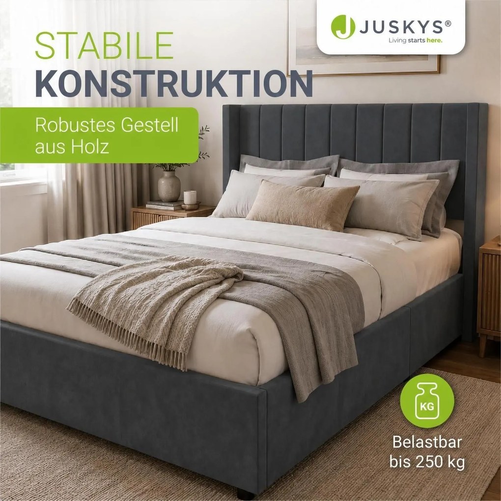 Juskys Čalouněná postel Savona s úložným prostorem Barva: světle šedá, Velikost: 120 × 200 cm