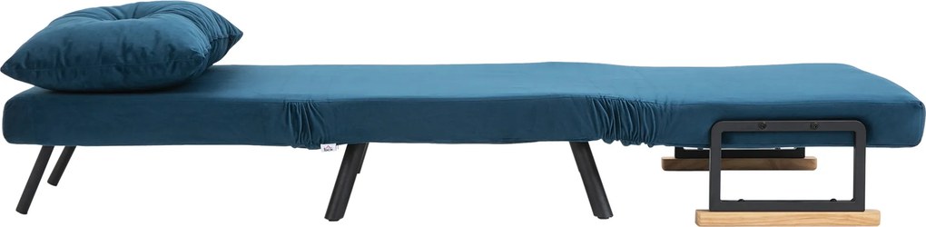 HOMCOM Rozkládací pohovka Relaxační křeslo Funkce postele Postel pro hosty Sametové polštáře Nastavitelné opěradlo Modrá 63x73x81cm