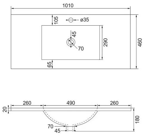 EBS KUBA Skříňka + keramické umyvadlo slim 101 cm, dub Kronberg S_KUBASL101D