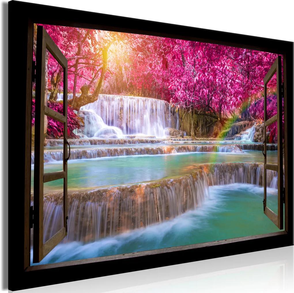 3D obraz okno růžový les + háčky, hřebíčky ZDARMA Velikost (šířka x výška): 90x60 cm