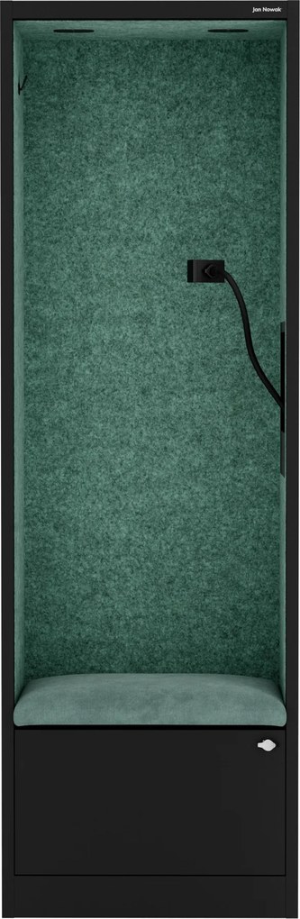 Skříň se sedákem a zónou ticha SALLY MentalBox, černá konstrukce, zelený sedák, 1850 x 600 x 400 mm