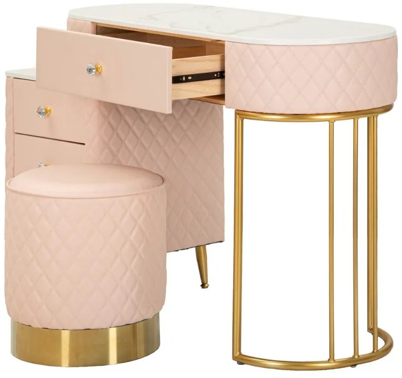 Designový toaletní stolek s taburetkou Pembroke růžový