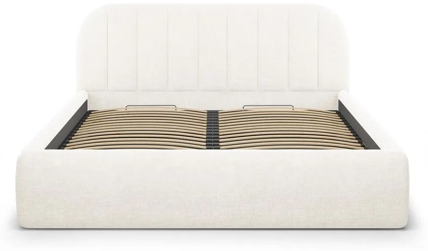 Slonovinová čalouněná dvoulůžková postel s úložným prostorem s roštem 140x200 cm Juno – Windsor & Co Sofas
