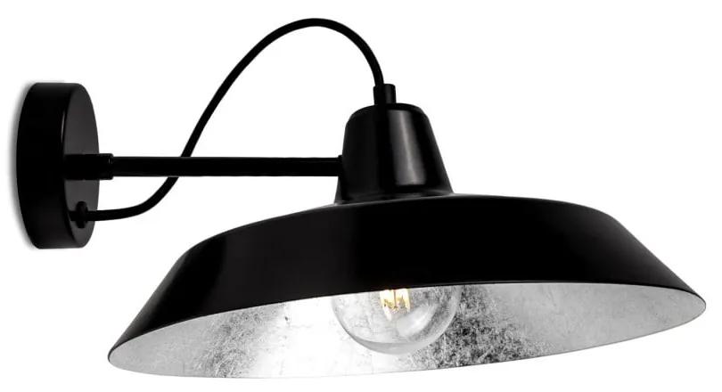 Černé nástěnné svítidlo s detailem ve stříbrné barvě Bulb Attack Cinco Basic