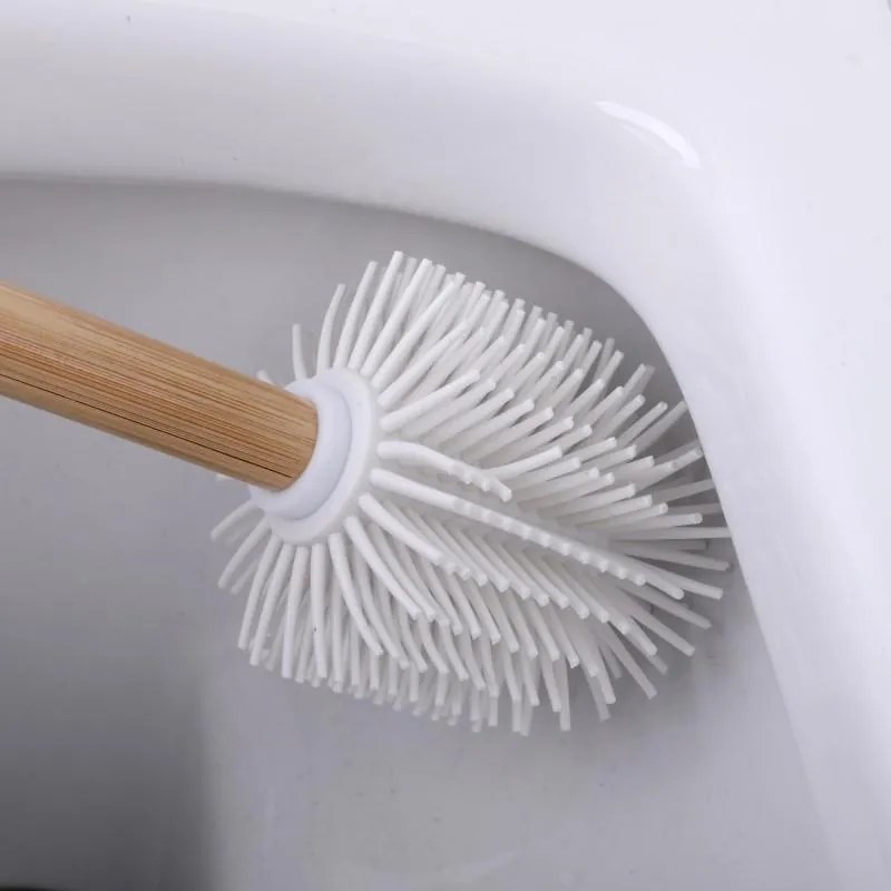 Erga Bambo, náhradní WC kartáč se silikonovou hlavou a bambusovou rukojetí, 34 cm, bílý / bambus, ERG-YKA-V.WCZ-BAMBO-WHT-SILKA