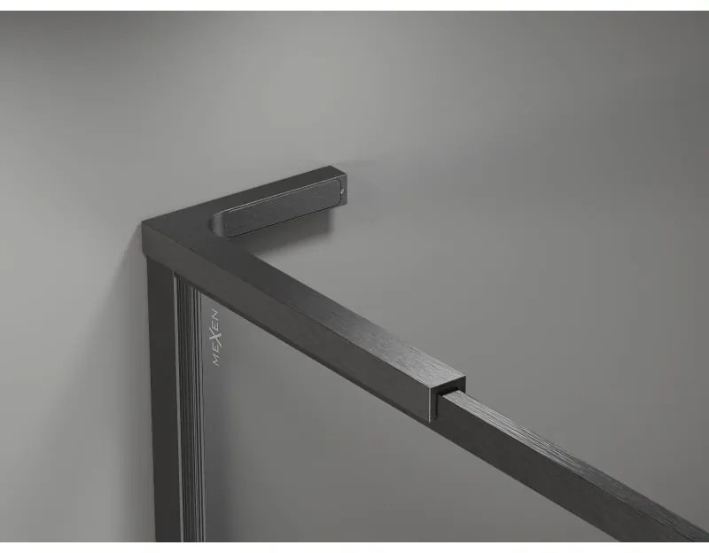 Mexen, Mexen Kioto-F L sprchová stěna s rámem 100 x 202 cm, průhledná 8 mm, pistolově šedá kartáčovaná - 800-100-174-66-00