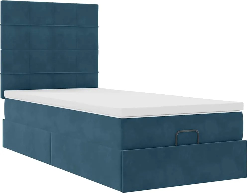 Osmanský rám postele s matracemi tmavě modrá 80x200cm samet 3313437