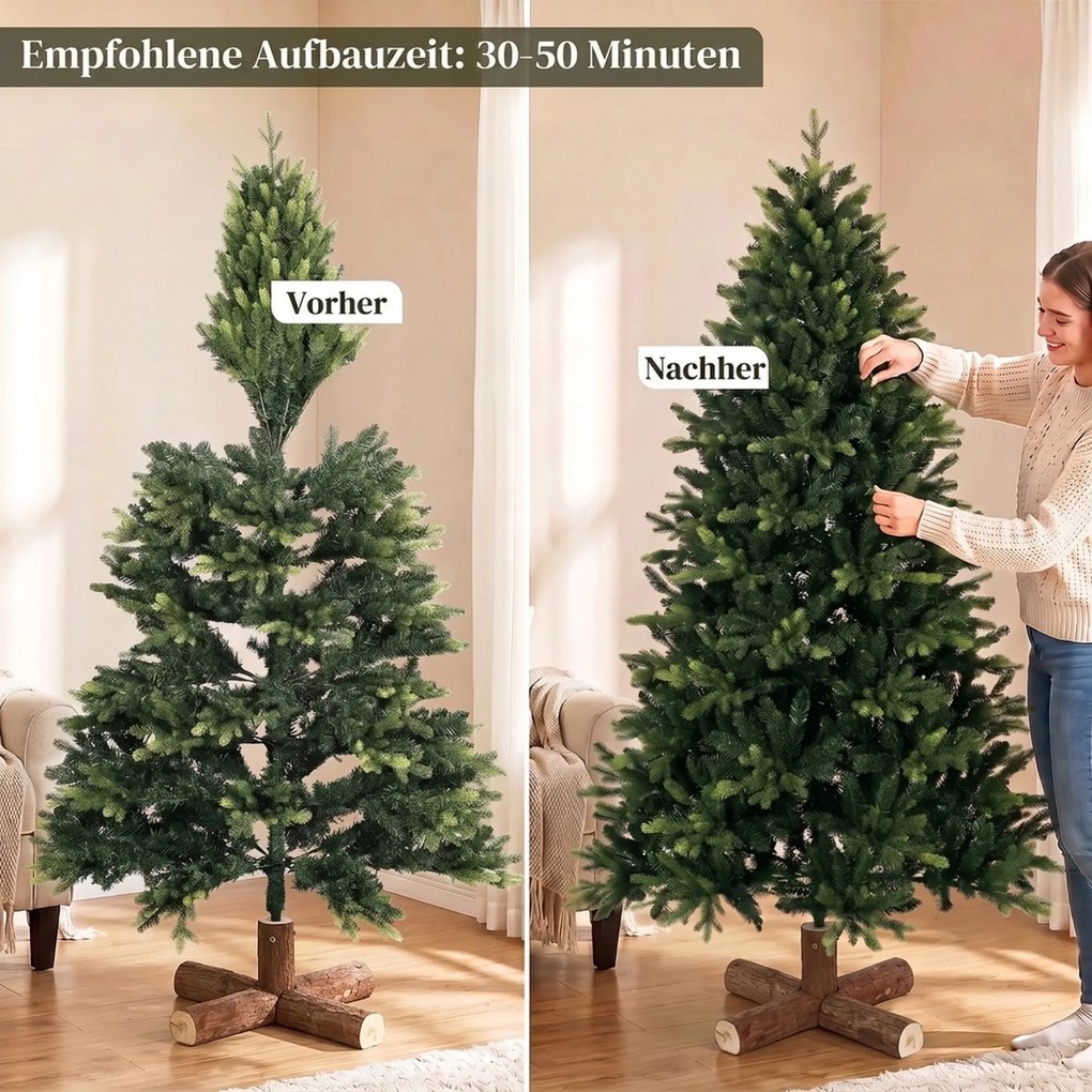 HOMCOM Umělý vánoční stromek, 180 cm, s 2419 PE a PVC větvemi, skládací systém, zelený