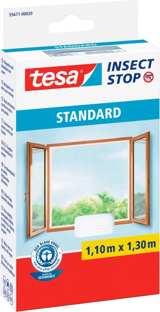 tesa Síť na suchý zip proti hmyzu STANDARD do oken, bílá, 110 x 130 cm