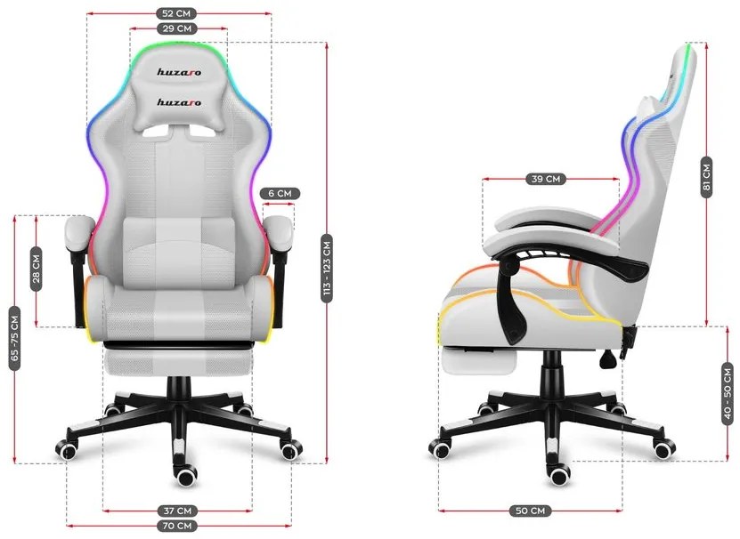 Huzaro Herní židle Force 4.7 s podnožkou a LED osvětlením - bílá