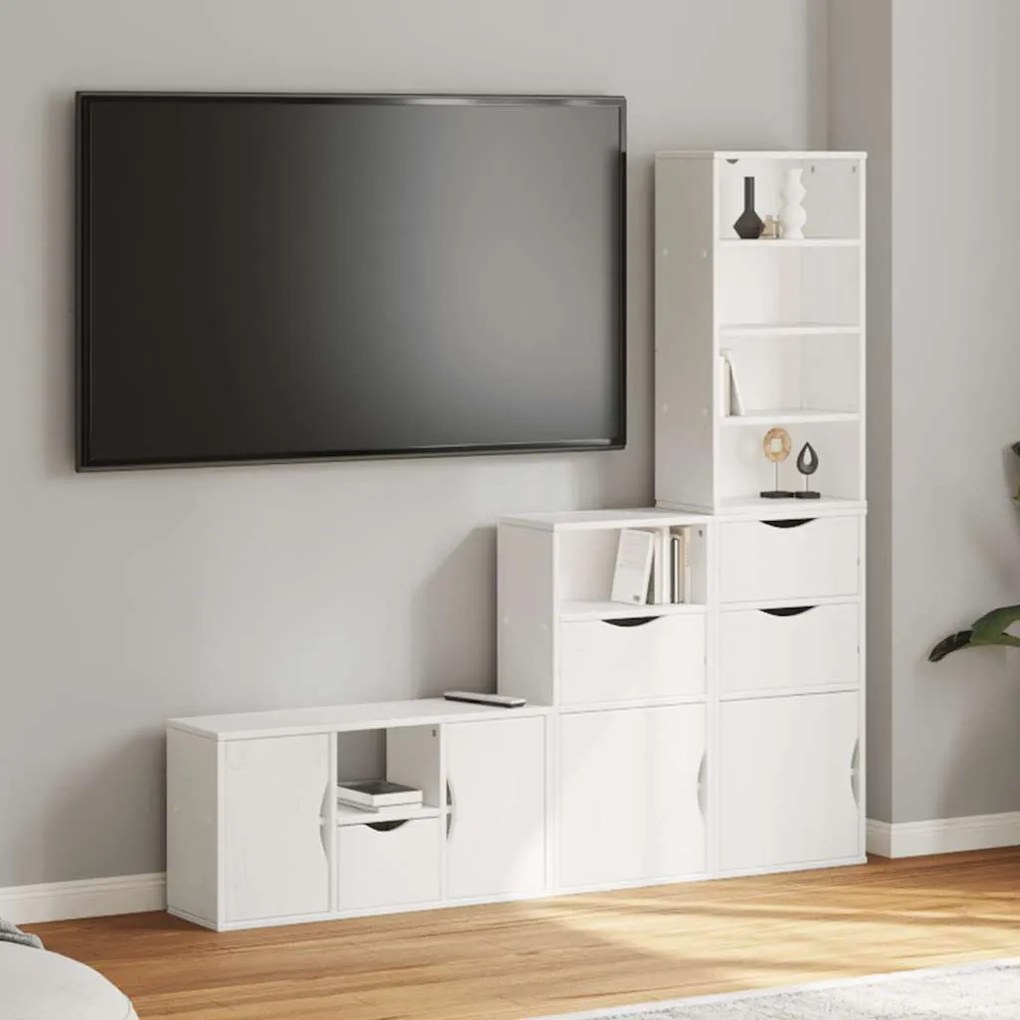 4 kusů TV skříněk s úložným prostorem bílá Borovicový masiv 3365381