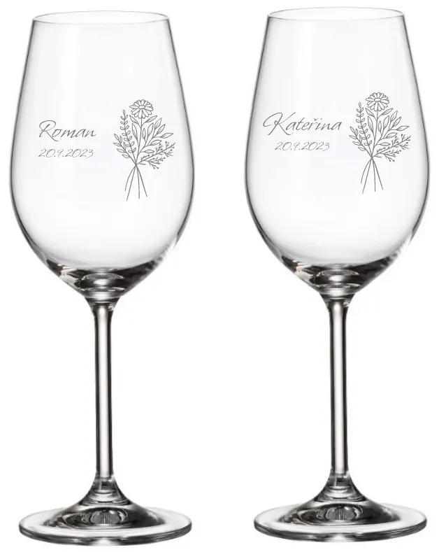 Dekorant svatby Svatební sklenice na bílé víno KVÍTÍ 350 ML 2KS