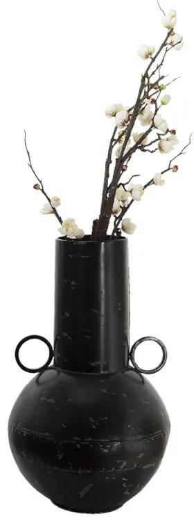 Černá kovová dekorační váza s odřením Brecht – 26x42 cm