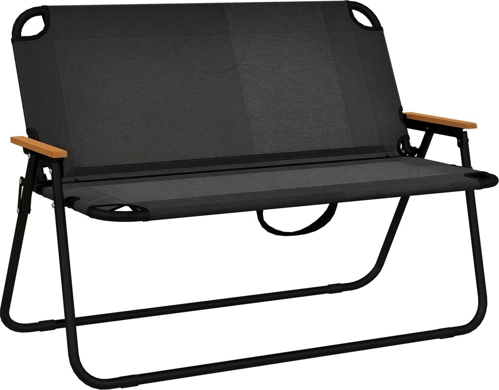 Outsunny Zahradní Lavice pro Dva, Skládací Lavice s Nosností 220 kg, pro Kempování, Patio, Černá, 108 x 65 x 73 cm | Aosom