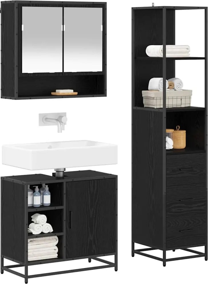 Sada koupelnového nábytku 3 ks Černý dub 35 x 37,5 x 166 cm 3402505