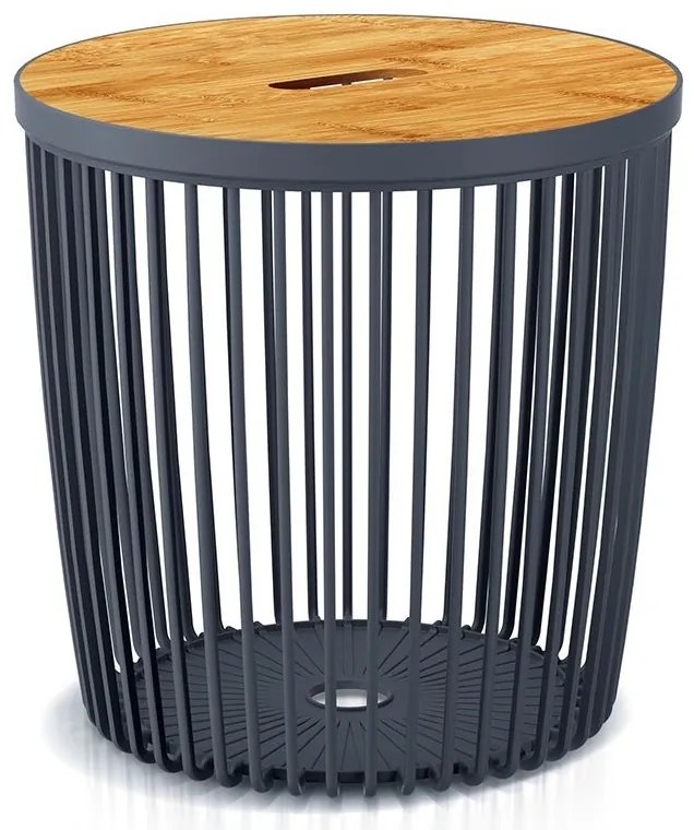 Univerzální koš s bambusovým víkem, 35 l, přírodní dřevo / antracit