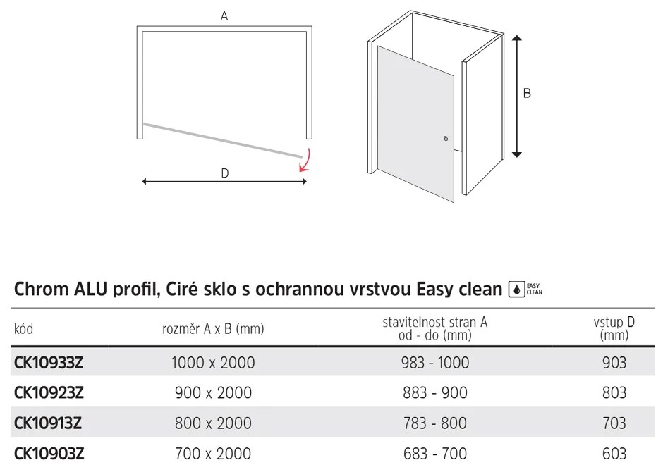 Mereo Novea sprchové dveře do niky 80 x 200 cm otevírací pivotové aluchrom čiré CK10913Z