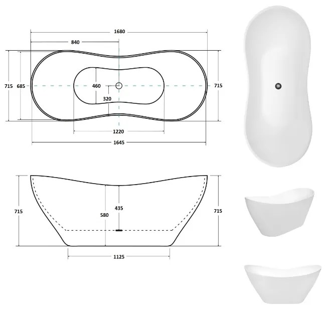 Besco Viya Black&White volně stojící vana, mat Délka vany: 160cm