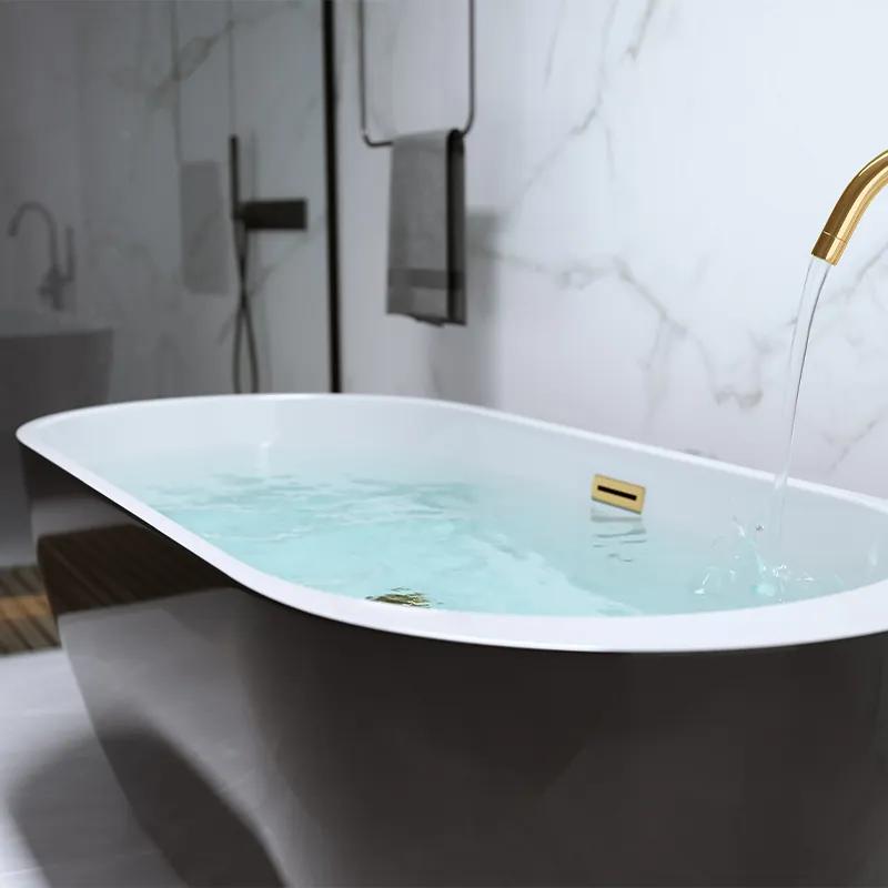 BPS-koupelny Volně stojící akrylátová vana HYD-POR503B 170x75 bílá/černá, odtokový komplet zlatý