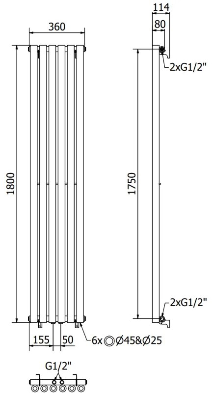 Mexen Nevada designový radiátor 1800 x 360 mm, 705 W, Černá - W201-1800-360-00-70