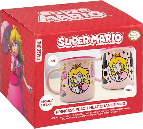 Hrnek Paladone Super Mario - Peach (měnící se motiv) 350 ml Vícebarevná