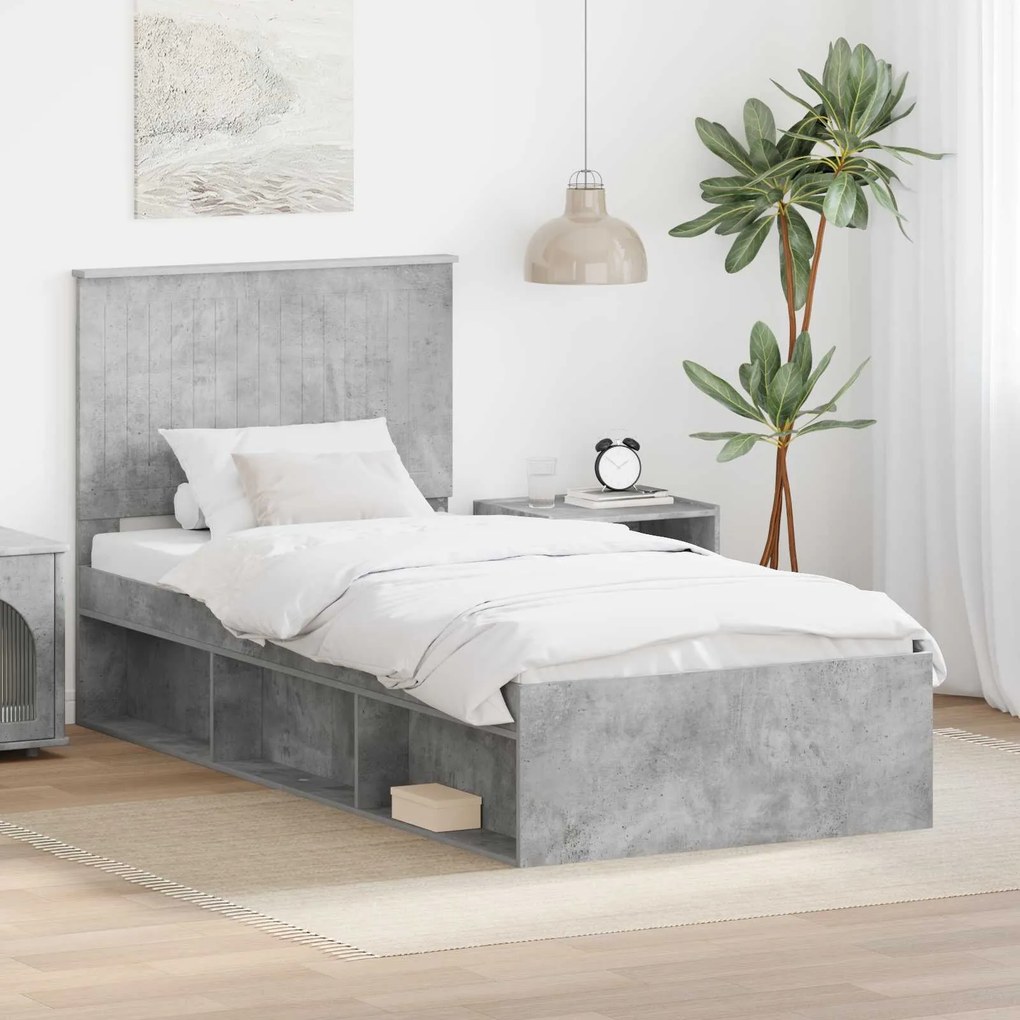 Rám postele s čelo Beton 90 x 200 cm Masivní borové dřevo 3411058