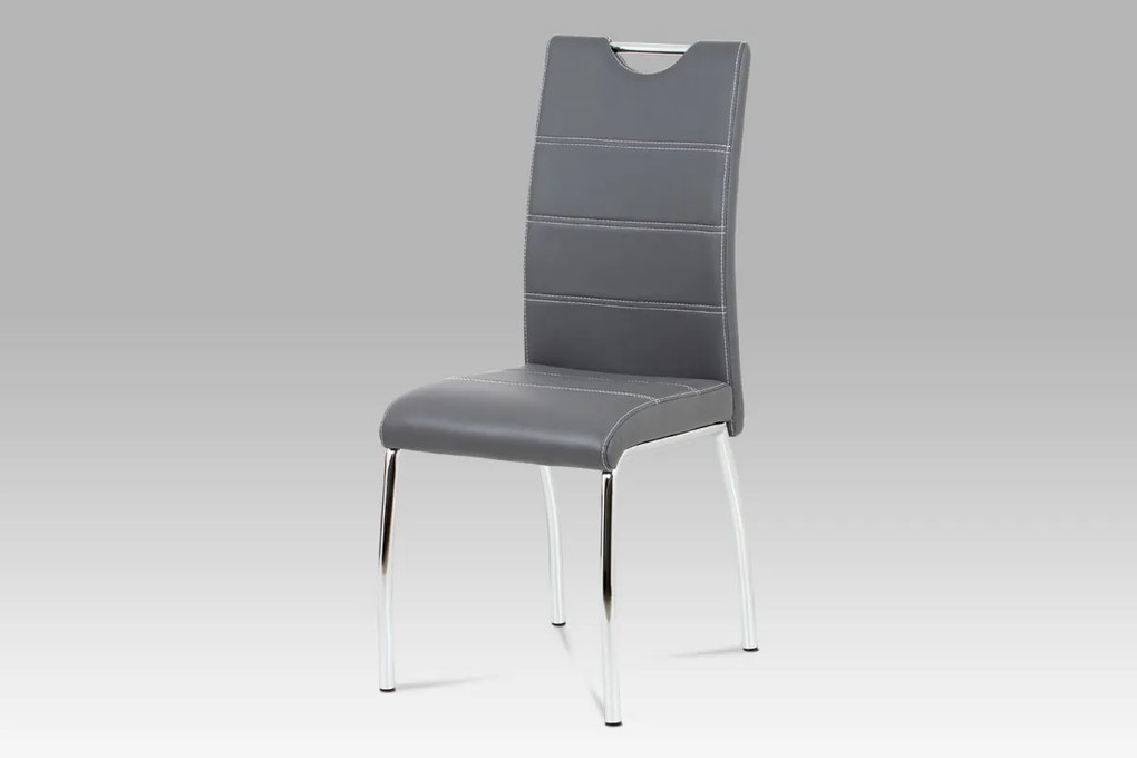 Moderní jídelní židle z šedé koženky na pochromované konstrukci HC-585 GREY