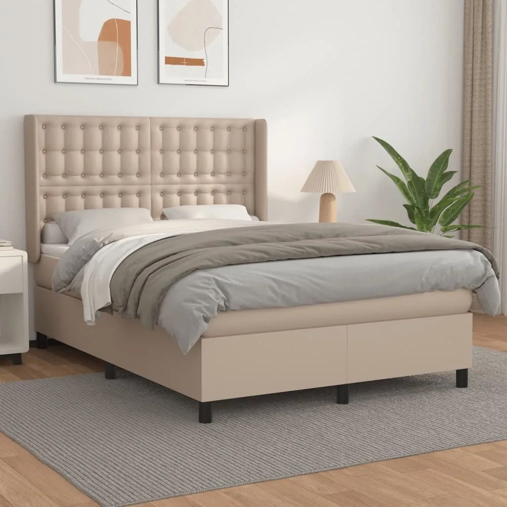 Box spring postel s matrací cappuccino 140x190 cm umělá kůže