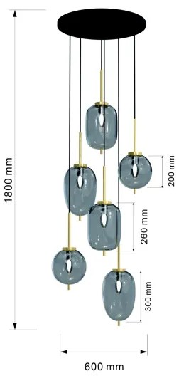 Wofi 5007-502 - Lustr na lanku BELLEVILLE 6xE14/40W/230V černá/zlatá