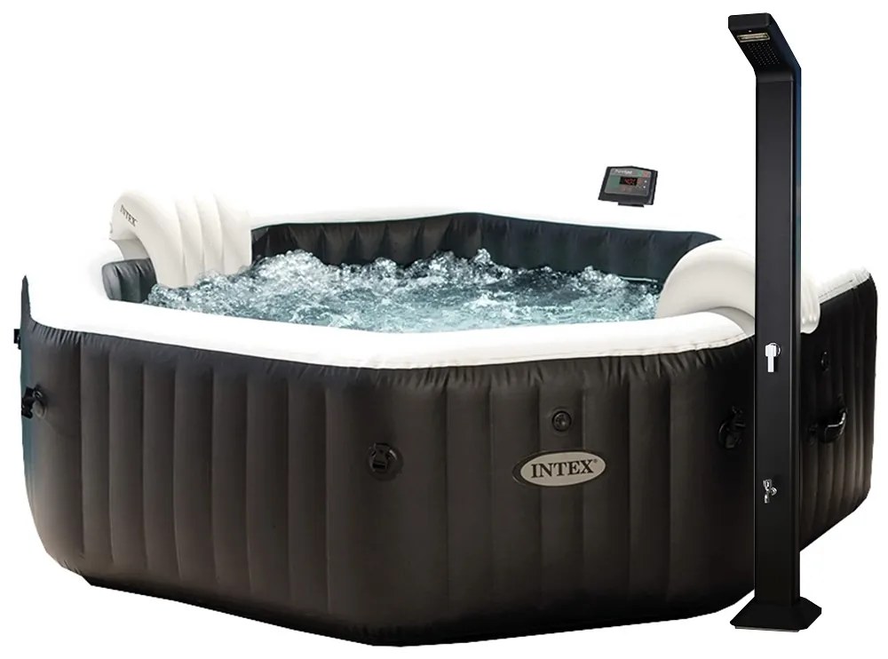 Intex | Vířivý bazén Pure Spa - Jet & Bubble Deluxe HWS 6 + Solární sprcha UNO 35 l hliníková s LED světlem | 19900163