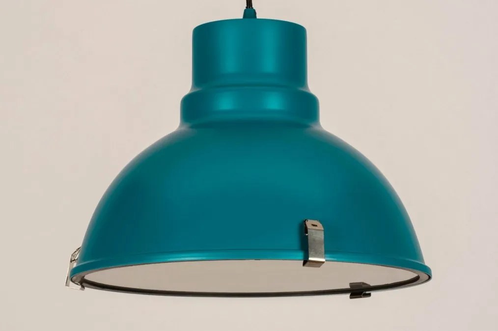 Závěsné modré retro svítidlo nad jídelní stůl Petrolbruin Extra Blue