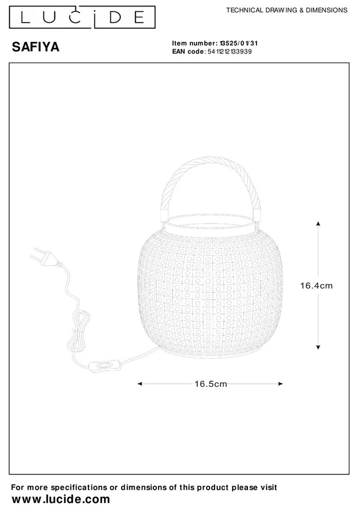 Lucide 13525/01/31 stolní lampa Safiya, bílá, E14, 16,4cm