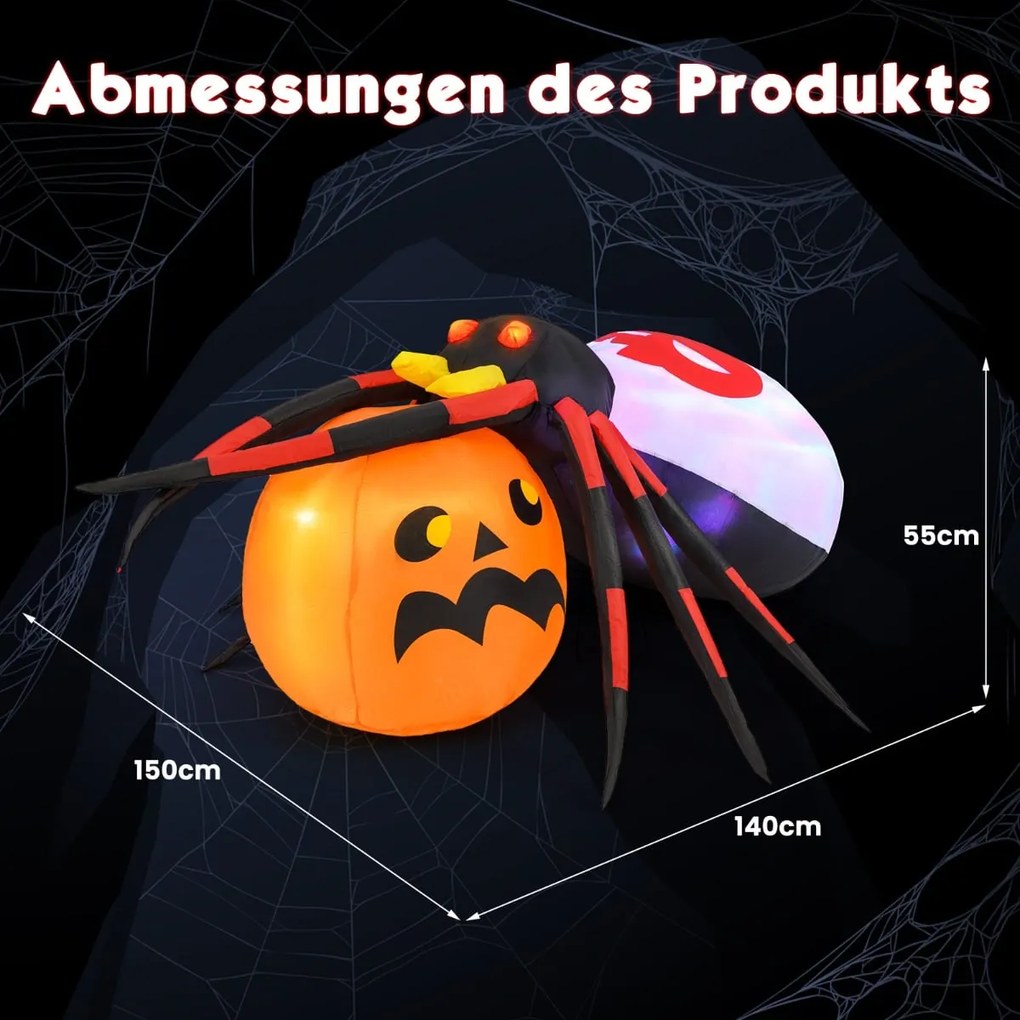 Costway Nafukovací halloweenský pavouk s dýní a rotujícími LED světly Dekorace